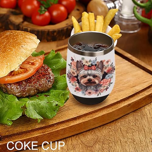 WYUSPGK 304 Stainless Steel Insulated Cup, Yorkie Floral Print Smooth Rim, Durable & Reusable - Perfect for Office, Home, And Travel