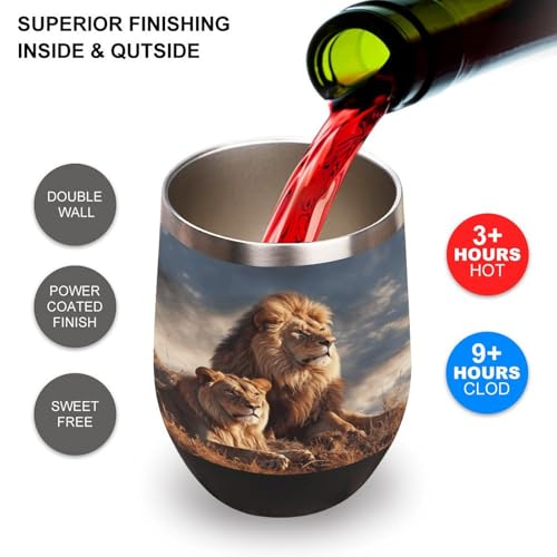 WYUSPGK 304 Stainless Steel Insulated Cup, Two Lions Print Smooth Rim, Durable & Reusable - Perfect for Office, Home, And Travel