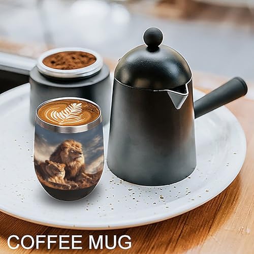 WYUSPGK 304 Stainless Steel Insulated Cup, Two Lions Print Smooth Rim, Durable & Reusable - Perfect for Office, Home, And Travel
