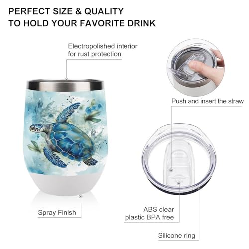 WYUSPGK 304 Stainless Steel Insulated Cup, Sea Turtle-Blue Print Smooth Rim, Durable & Reusable - Perfect for Office, Home, And Travel