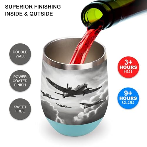 WYUSPGK 304 Stainless Steel Insulated Cup, World War Print Smooth Rim, Durable & Reusable - Perfect for Office, Home, And Travel