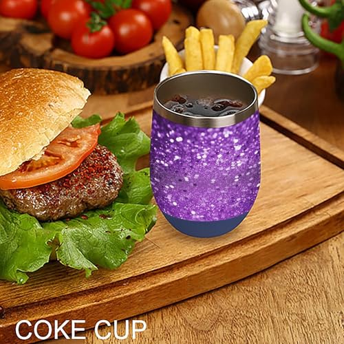 WYUSPGK 304 Stainless Steel Insulated Cup, Sparkling Purple Glitter Print Smooth Rim, Durable & Reusable - Perfect for Office, Home, And Travel