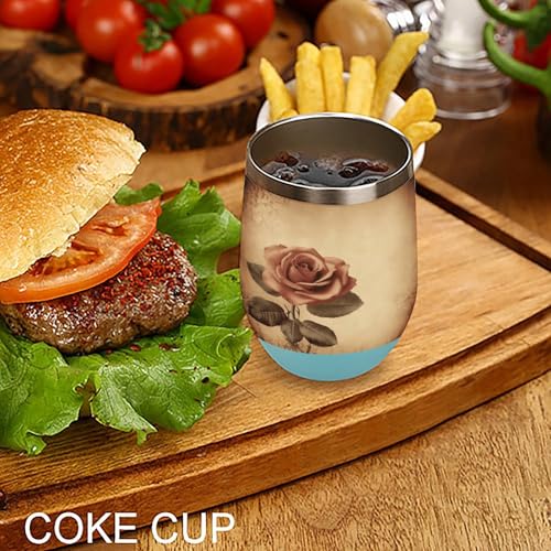 WYUSPGK 304 Stainless Steel Insulated Cup, Vintage Rose Print Smooth Rim, Durable & Reusable - Perfect for Office, Home, And Travel