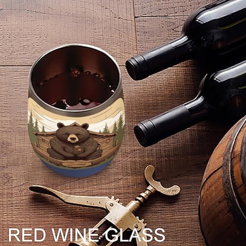 WYUSPGK 304 Stainless Steel Insulated Cup, Rustic Lodge Bear Print Smooth Rim, Durable & Reusable - Perfect for Office, Home, And Travel
