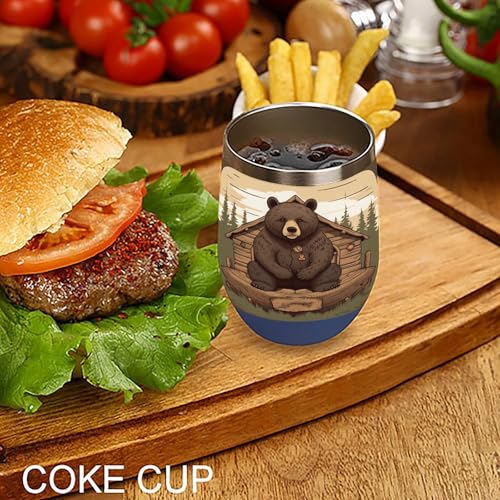 WYUSPGK 304 Stainless Steel Insulated Cup, Rustic Lodge Bear Print Smooth Rim, Durable & Reusable - Perfect for Office, Home, And Travel