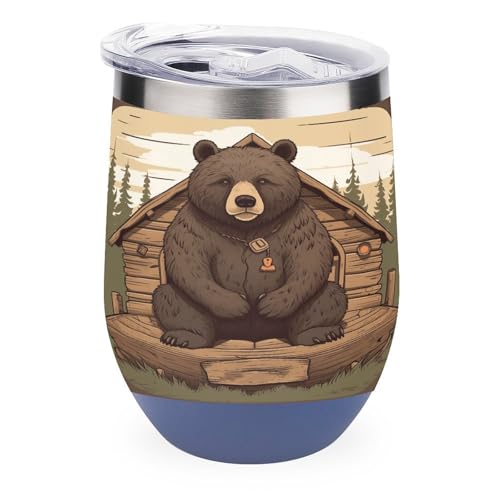 WYUSPGK 304 Stainless Steel Insulated Cup, Rustic Lodge Bear Print Smooth Rim, Durable & Reusable - Perfect for Office, Home, And Travel