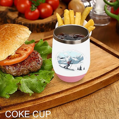 WYUSPGK 304 Stainless Steel Insulated Cup, Skiing Theme Print Smooth Rim, Durable & Reusable - Perfect for Office, Home, And Travel