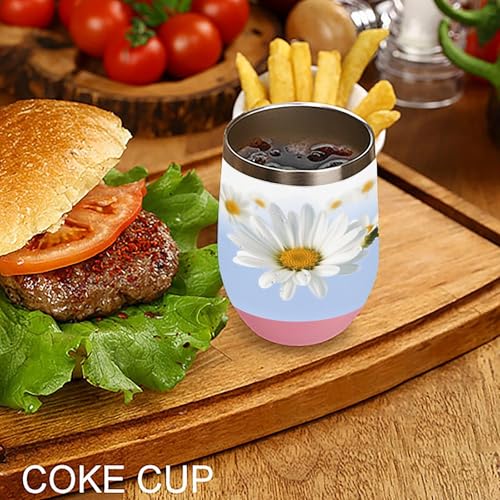 WYUSPGK 304 Stainless Steel Insulated Cup, White Daisy Print Smooth Rim, Durable & Reusable - Perfect for Office, Home, And Travel