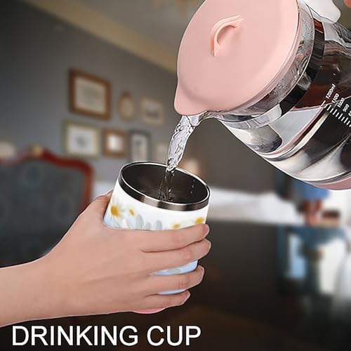WYUSPGK 304 Stainless Steel Insulated Cup, White Daisy Print Smooth Rim, Durable & Reusable - Perfect for Office, Home, And Travel