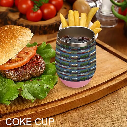 WYUSPGK 304 Stainless Steel Insulated Cup, Train Cars Print Smooth Rim, Durable & Reusable - Perfect for Office, Home, And Travel