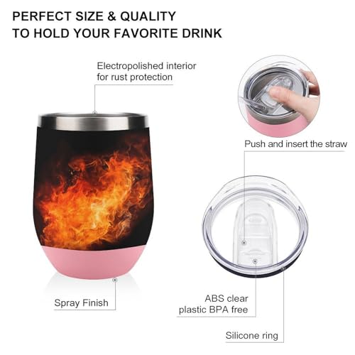 WYUSPGK 304 Stainless Steel Insulated Cup, Roaring Flame Print Smooth Rim, Durable & Reusable - Perfect for Office, Home, And Travel
