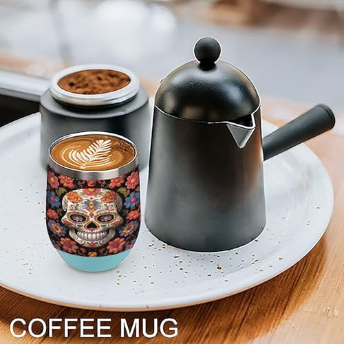 WYUSPGK 304 Stainless Steel Insulated Cup, Sugar Skulls Print Smooth Rim, Durable & Reusable - Perfect for Office, Home, And Travel