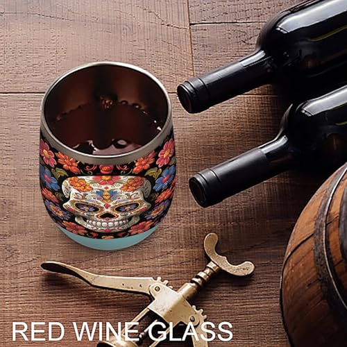 WYUSPGK 304 Stainless Steel Insulated Cup, Sugar Skulls Print Smooth Rim, Durable & Reusable - Perfect for Office, Home, And Travel