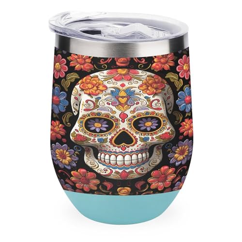 WYUSPGK 304 Stainless Steel Insulated Cup, Sugar Skulls Print Smooth Rim, Durable & Reusable - Perfect for Office, Home, And Travel