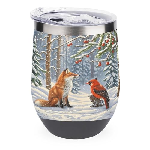 WYUSPGK 304 Stainless Steel Insulated Cup, Winter Snow Fox Print Smooth Rim, Durable & Reusable - Perfect for Office, Home, And Travel