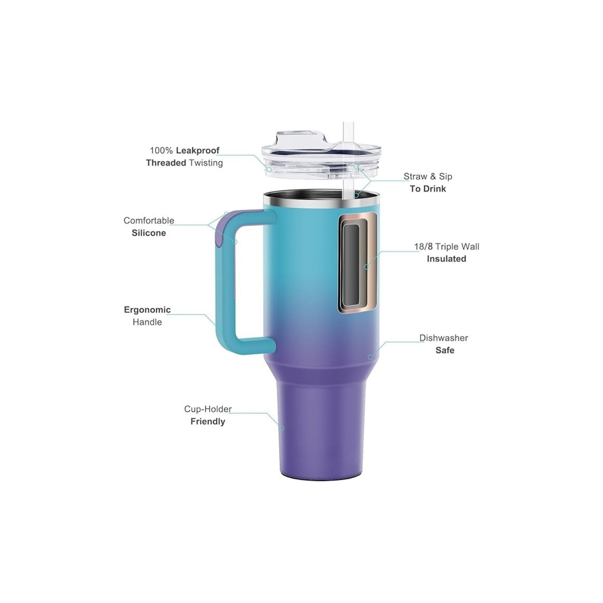 Zen Living 40oz Tumbler with Handle and Straw|100% Leakproof|Made of Stainless Steel and Double Vacuum Sealed|Cup Friendly Base |BPA Free|Assorted Colors