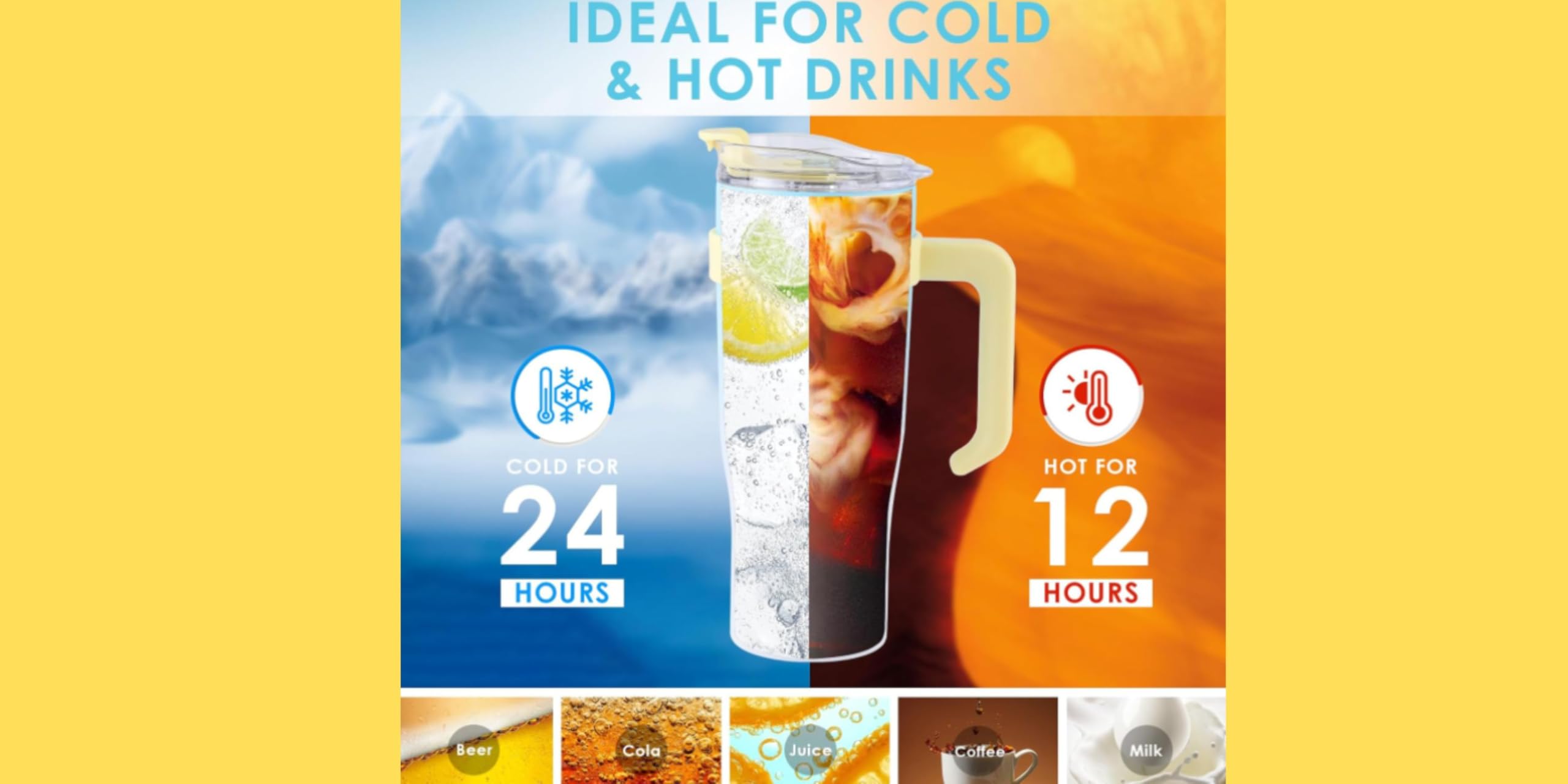 Zen Living 40oz Tumbler with Handle and Straw|100% Leakproof|Made of Stainless Steel and Double Vacuum Sealed|Cup Friendly Base |BPA Free|Assorted Colors