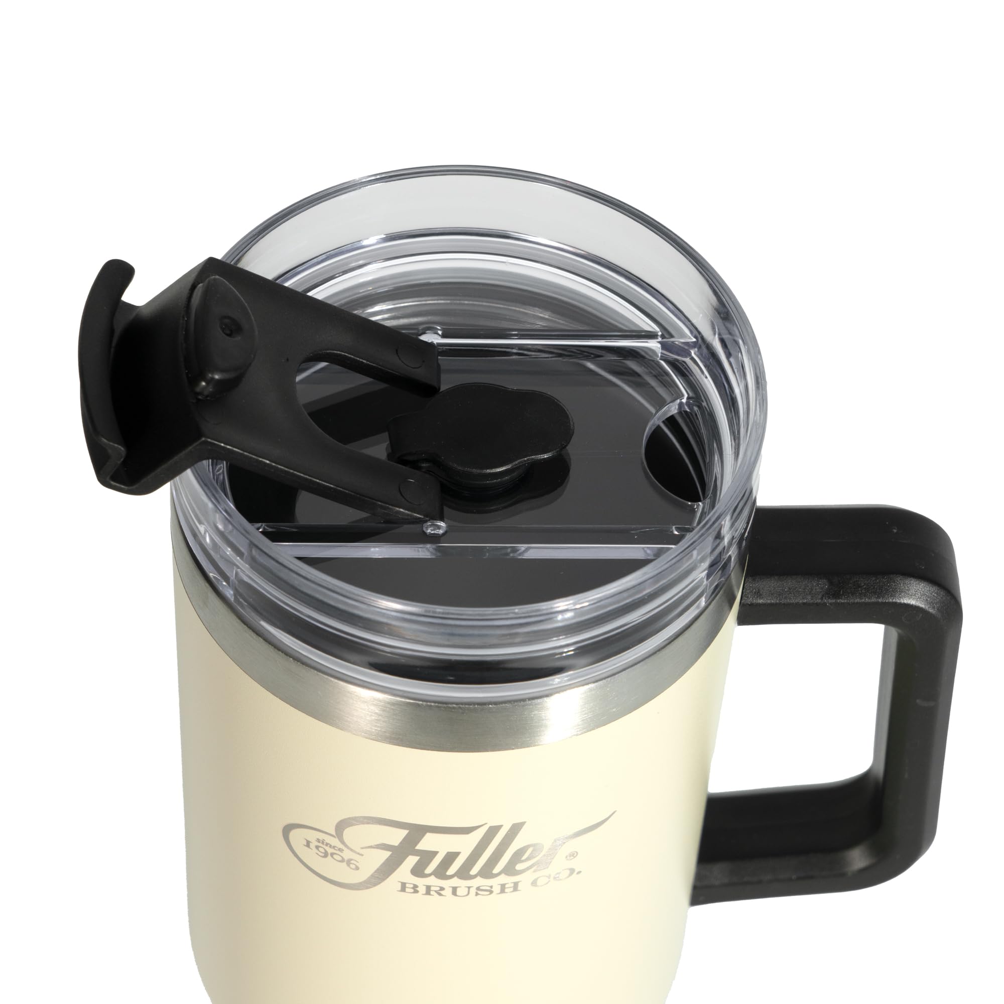 Fuller Brush Stainless Steel Tumbler with Handle - 40 oz. – Lead & BPA-Free - Double-Wall Insulated Travel Mug – Keeps Drinks Hot or Cold for Hours – Spill-Resistant Lid & Straw (Beige)