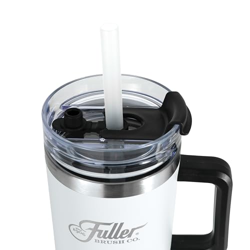 Fuller Brush Stainless Steel Tumbler with Handle - 40 oz. – Lead & BPA-Free - Double-Wall Insulated Travel Mug – Keeps Drinks Hot or Cold for Hours – Spill-Resistant Lid & Straw (Gray)