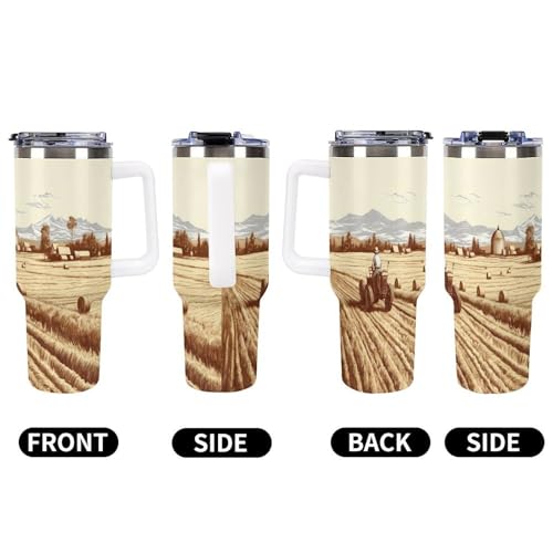 40 Oz Farmer with Bales Insulated Stainless Steel Tumbler with Handle & Straw Lid, Reusable Travel Cupholder Friendly Mug for Coffee, Water, Tea