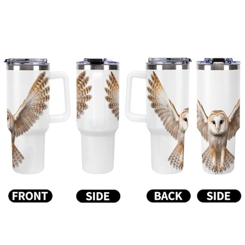 LLUTSNTH 40 Oz Vacuum Tumbler with White Handle Leakproof Insulated Tumbler A Barn Owl Stainless Steel Travel Mug with Lid And Straw Coffee Cup Cute Water Bottles Cup Holder Friendly