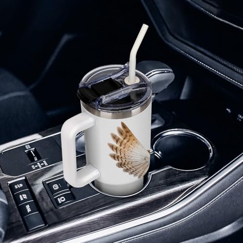 LLUTSNTH 40 Oz Vacuum Tumbler with White Handle Leakproof Insulated Tumbler A Barn Owl Stainless Steel Travel Mug with Lid And Straw Coffee Cup Cute Water Bottles Cup Holder Friendly