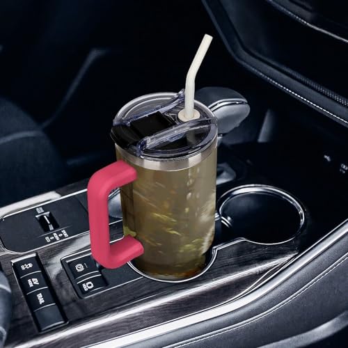 LLUTSNTH 40 Oz Vacuum Tumbler with Light Rose Red Handle Leakproof Insulated Tumbler Squirrel Eats Nuts Stainless Steel Travel Mug with Lid And Straw Coffee Cup Cute Water Bottles Cup Holder Friendly