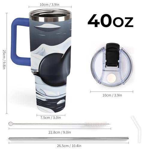 LLUTSNTH 40 Oz Vacuum Tumbler with Deep Blue Handle Leakproof Insulated Tumbler Seals on Ice Stainless Steel Travel Mug with Lid And Straw Coffee Cup Cute Water Bottles Cup Holder Friendly