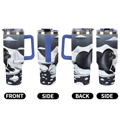 LLUTSNTH 40 Oz Vacuum Tumbler with Deep Blue Handle Leakproof Insulated Tumbler Seals on Ice Stainless Steel Travel Mug with Lid And Straw Coffee Cup Cute Water Bottles Cup Holder Friendly