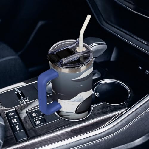 LLUTSNTH 40 Oz Vacuum Tumbler with Deep Blue Handle Leakproof Insulated Tumbler Seals on Ice Stainless Steel Travel Mug with Lid And Straw Coffee Cup Cute Water Bottles Cup Holder Friendly