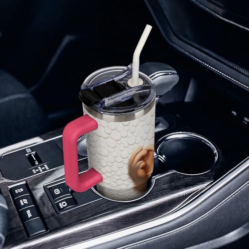 LLUTSNTH 40 Oz Vacuum Tumbler with Light Rose Red Handle Leakproof Insulated Tumbler Cute Monkey Stainless Steel Travel Mug with Lid And Straw Coffee Cup Cute Water Bottles Cup Holder Friendly