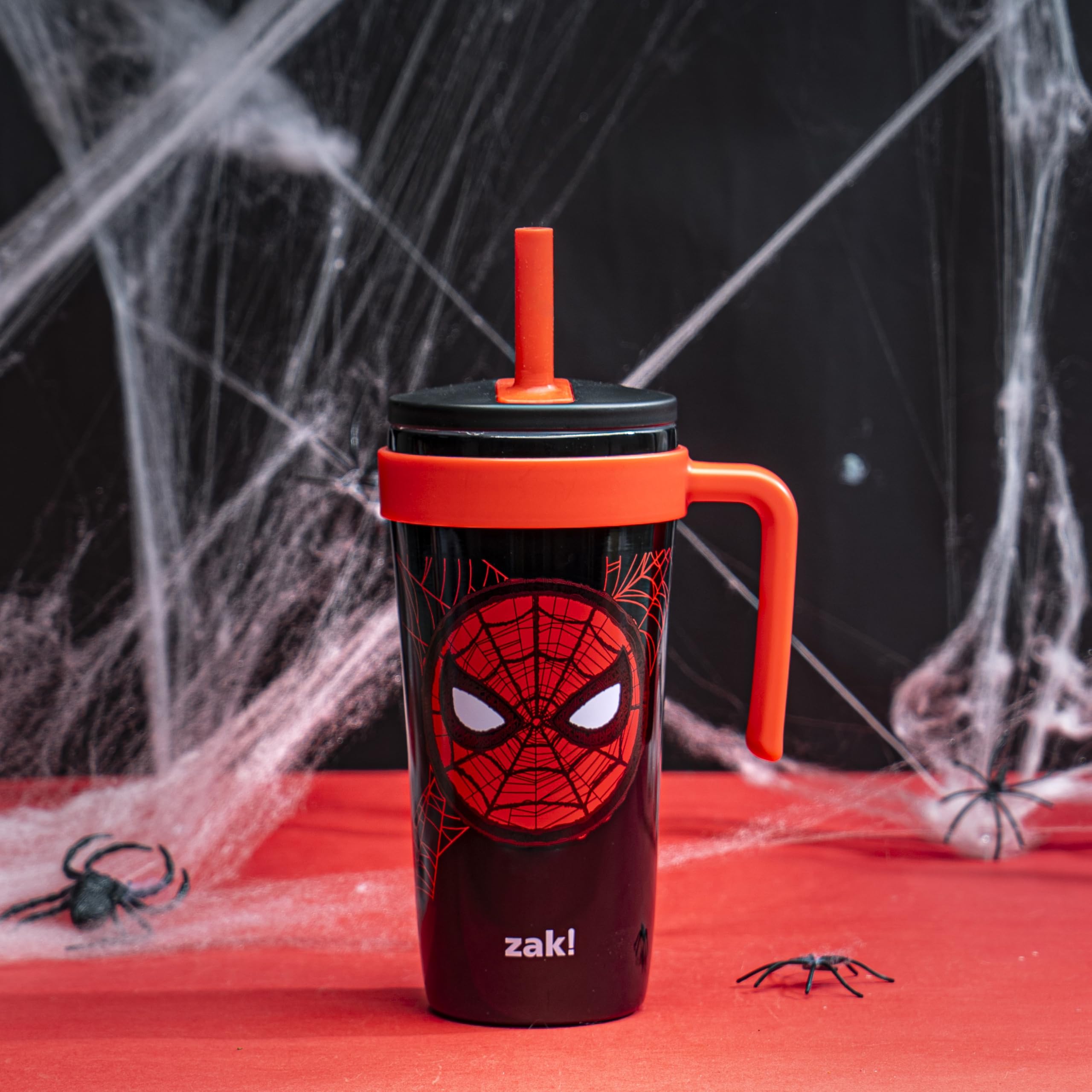 Zak Designs Marvel Fairway Travel Tumbler for On the Go or At Home, 18oz Stainless Steel with Vacuum Insulation, Spillproof Silicone Straw, and Carry Handle for Cold Drinks (Spider-Man)