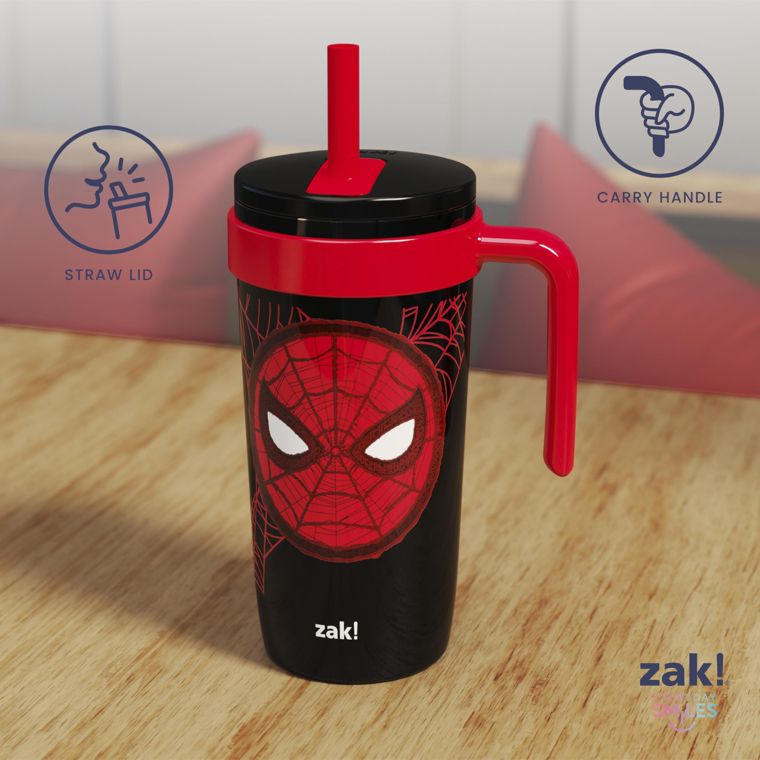 Zak Designs Marvel Fairway Travel Tumbler for On the Go or At Home, 18oz Stainless Steel with Vacuum Insulation, Spillproof Silicone Straw, and Carry Handle for Cold Drinks (Spider-Man)