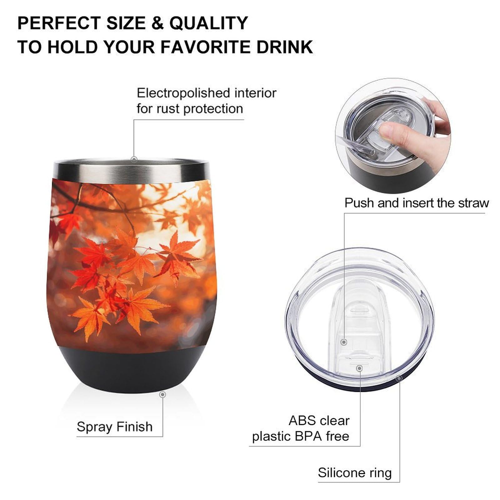 Stainless Steel Insulated Cup, Maple Leaves in The Sun Print 304 Stainless Steel, Smooth Round Rim Ideal for Office, Home, And Gift Giving