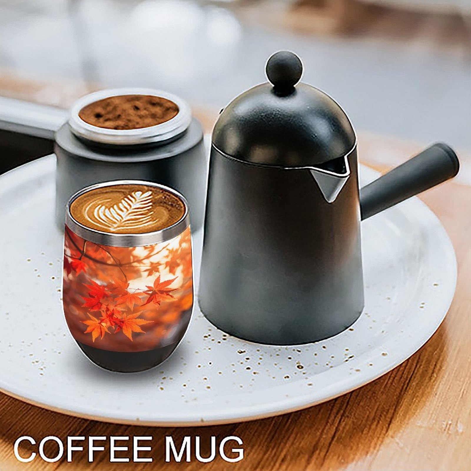 Stainless Steel Insulated Cup, Maple Leaves in The Sun Print 304 Stainless Steel, Smooth Round Rim Ideal for Office, Home, And Gift Giving
