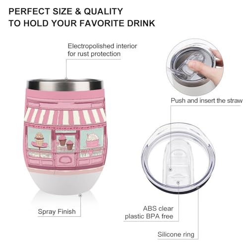 Stainless Steel Insulated Cup, Ice Cream Store Print 304 Stainless Steel, Smooth Round Rim Ideal for Office, Home, And Gift Giving