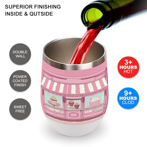 Stainless Steel Insulated Cup, Ice Cream Store Print 304 Stainless Steel, Smooth Round Rim Ideal for Office, Home, And Gift Giving