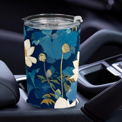 QWEUIOP 20oz Insulated Travel Coffee Mug Vintage Lotus Pattern Stainless Steel Tumbler with Lid Double Wall Vacuum Coffee Cup For Hot and Cold Drinks13953