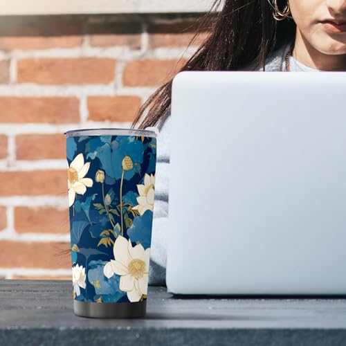 QWEUIOP 20oz Insulated Travel Coffee Mug Vintage Lotus Pattern Stainless Steel Tumbler with Lid Double Wall Vacuum Coffee Cup For Hot and Cold Drinks13953