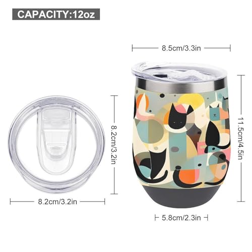 Stainless Steel Insulated Cup, Mid-Century Modern Art Cat Print 304 Stainless Steel, Smooth Round Rim Ideal for Office, Home, And Gift Giving