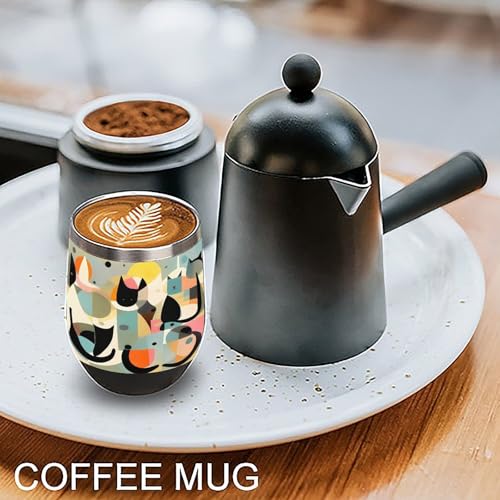 Stainless Steel Insulated Cup, Mid-Century Modern Art Cat Print 304 Stainless Steel, Smooth Round Rim Ideal for Office, Home, And Gift Giving