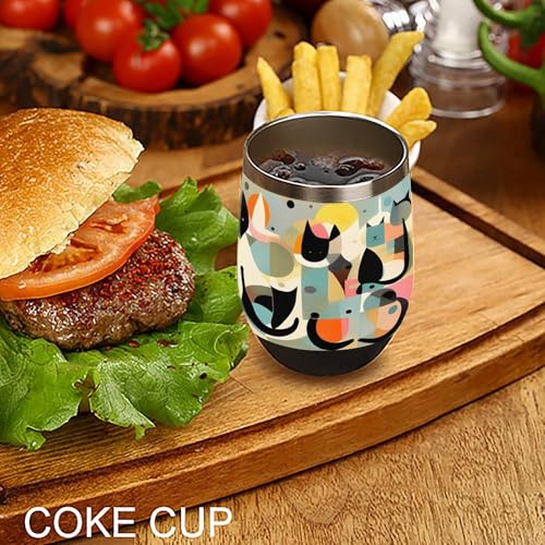 Stainless Steel Insulated Cup, Mid-Century Modern Art Cat Print 304 Stainless Steel, Smooth Round Rim Ideal for Office, Home, And Gift Giving