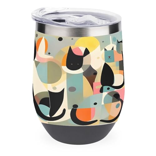Stainless Steel Insulated Cup, Mid-Century Modern Art Cat Print 304 Stainless Steel, Smooth Round Rim Ideal for Office, Home, And Gift Giving