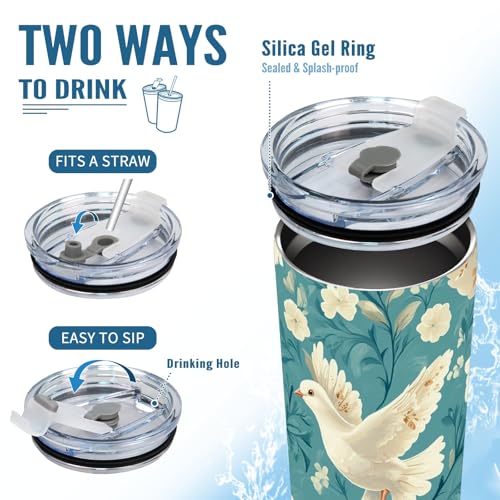 QWEUIOP 20oz Insulated Travel Coffee Mug Retro Pigeon Pattern Stainless Steel Tumbler with Lid Double Wall Vacuum Coffee Cup For Hot and Cold Drinks13974