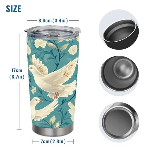 QWEUIOP 20oz Insulated Travel Coffee Mug Retro Pigeon Pattern Stainless Steel Tumbler with Lid Double Wall Vacuum Coffee Cup For Hot and Cold Drinks13974