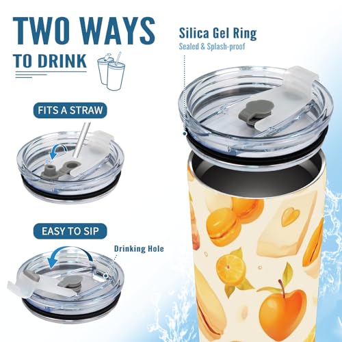 QWEUIOP 20oz Insulated Travel Coffee Mug Cake Peach Pattern Stainless Steel Tumbler with Lid Double Wall Vacuum Coffee Cup For Hot and Cold Drinks14136