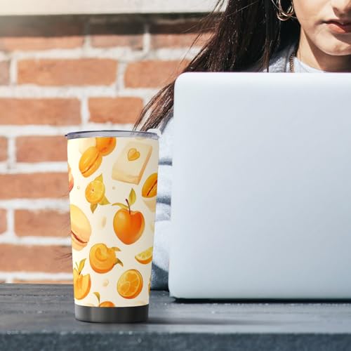 QWEUIOP 20oz Insulated Travel Coffee Mug Cake Peach Pattern Stainless Steel Tumbler with Lid Double Wall Vacuum Coffee Cup For Hot and Cold Drinks14136