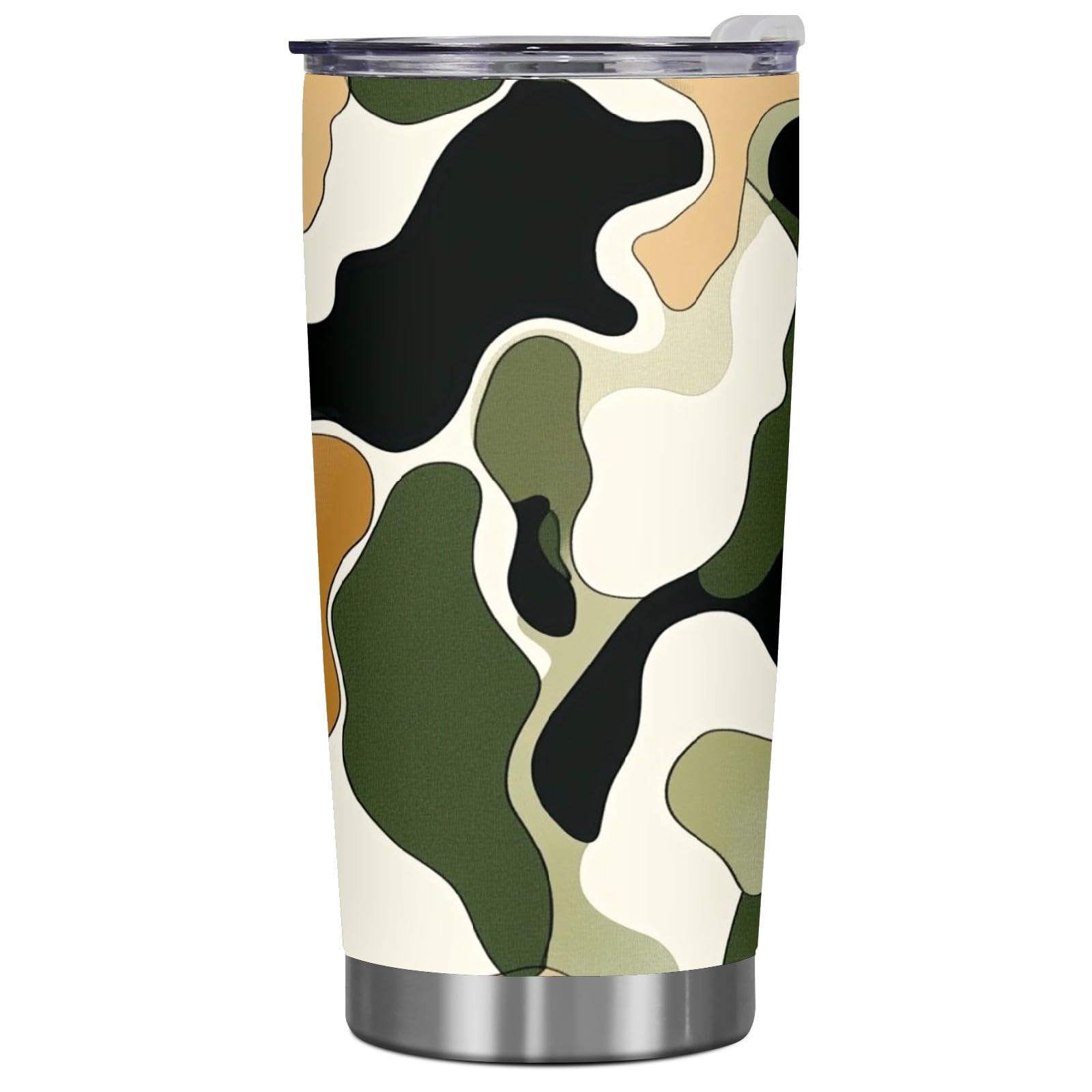 QWEUIOP 20oz Insulated Travel Coffee Mug Black Green Camouflage Pattern Stainless Steel Tumbler with Lid Double Wall Vacuum Coffee Cup For Hot and Cold Drinks14187