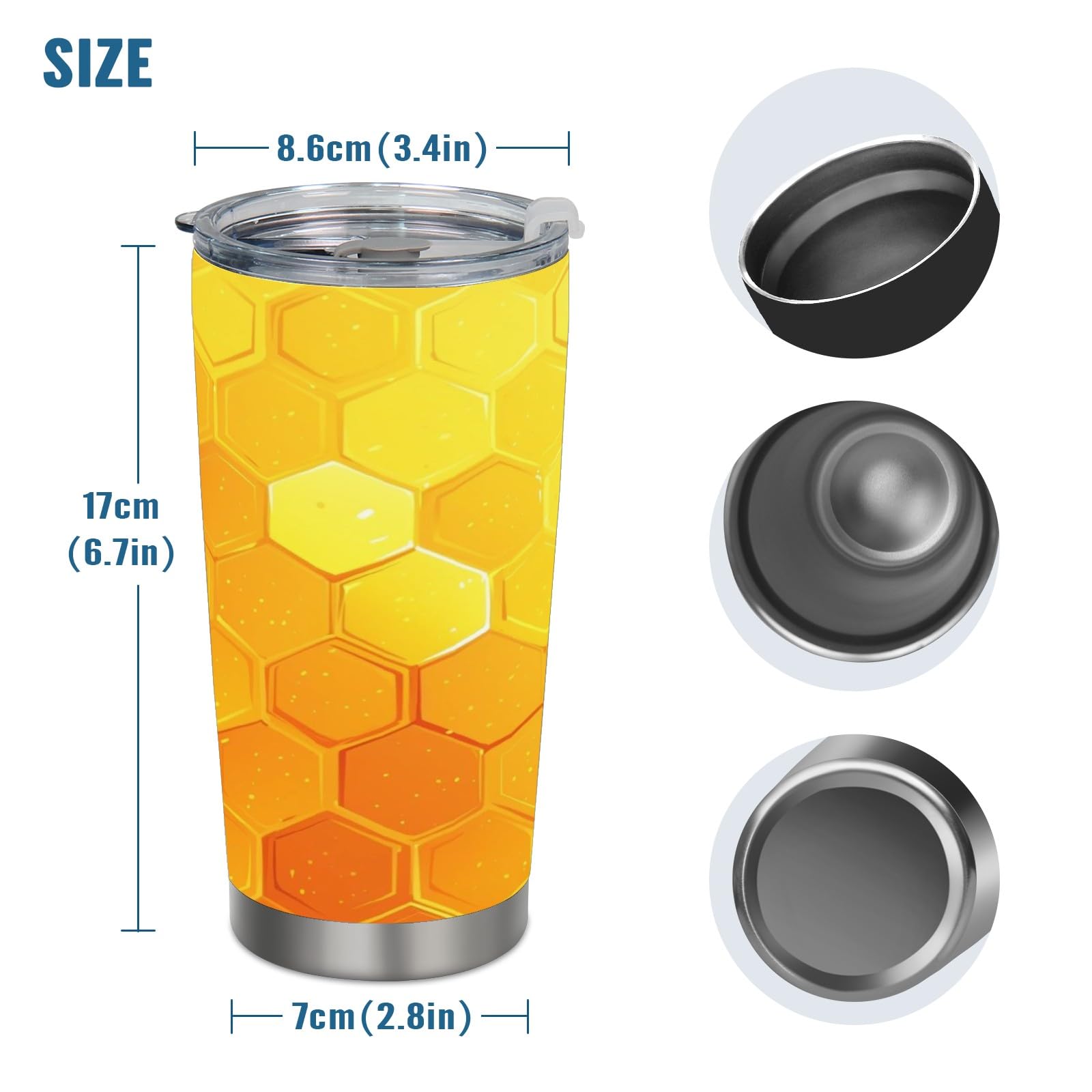 QWEUIOP 20oz Insulated Travel Coffee Mug Cartoon Honey Pattern Stainless Steel Tumbler with Lid Double Wall Vacuum Coffee Cup For Hot and Cold Drinks14157