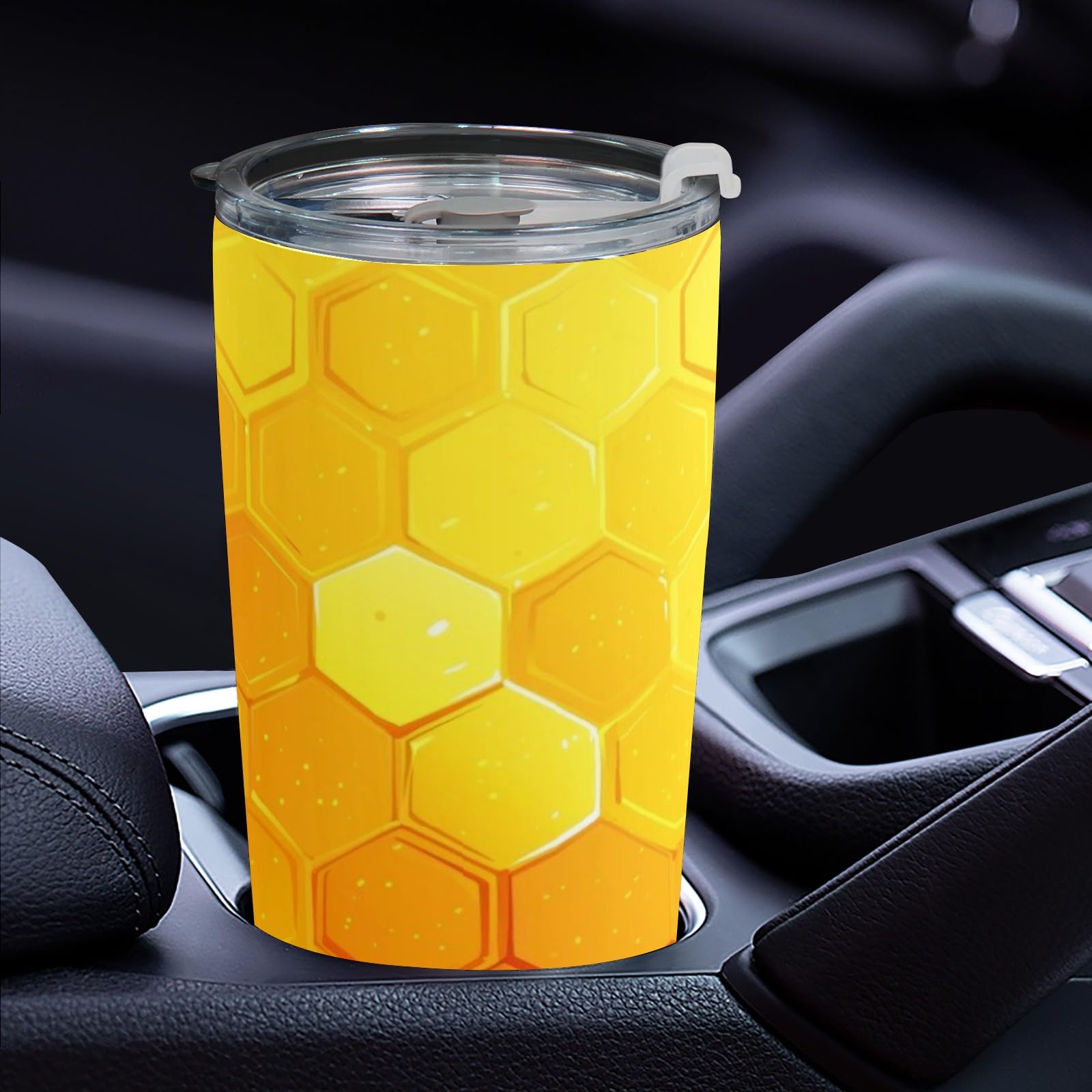 QWEUIOP 20oz Insulated Travel Coffee Mug Cartoon Honey Pattern Stainless Steel Tumbler with Lid Double Wall Vacuum Coffee Cup For Hot and Cold Drinks14157